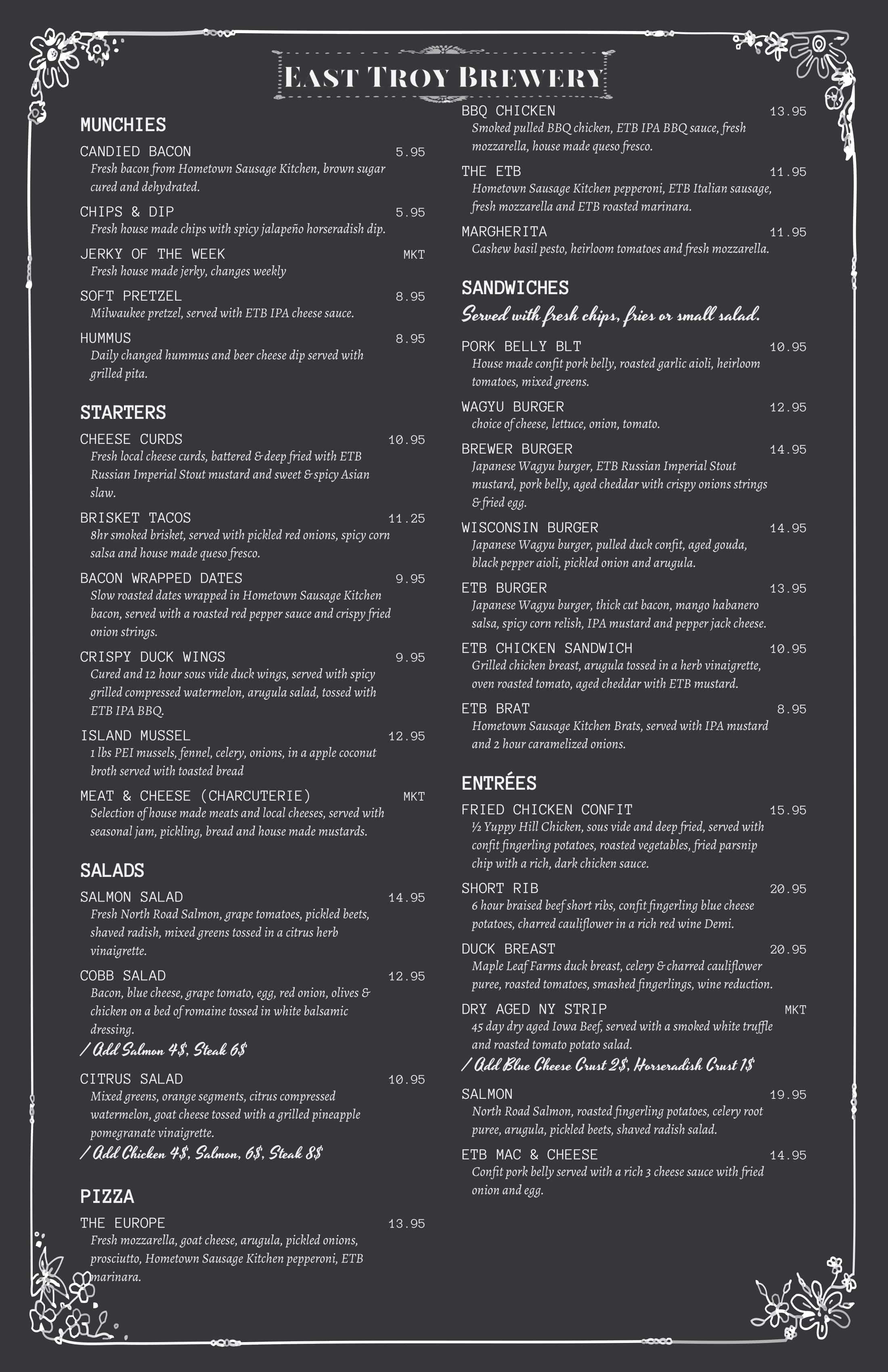 Food Menu | East Troy Brewery